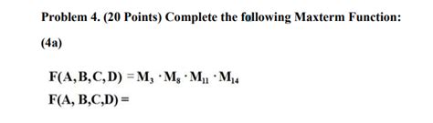 Solved Problem Points Complete The Following Maxterm Chegg