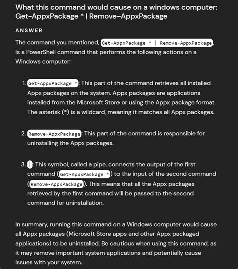 If You Ask Bard How To Remove Windows Inbox Apps It Will Tell You A Command That Will Likely