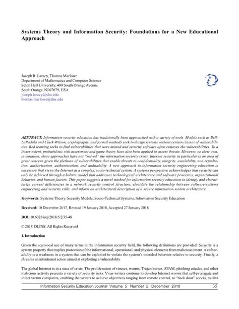 Systems Theory And Information Security Foundations For A New Educational Approach Docslib