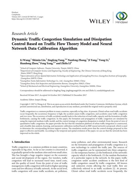 Pdf Dynamic Traffic Congestion Simulation And Dissipation Control Based On Traffic Flow Theory