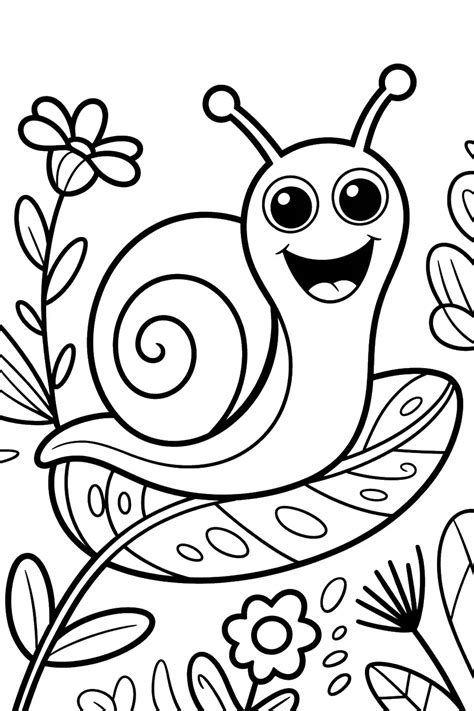 Happy Snail On A Large Leaf Printable Coloring Page A4 Pdf