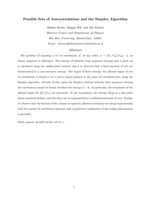 Pdf Possible Sets Of Autocorrelations And The Simplex Algorithm