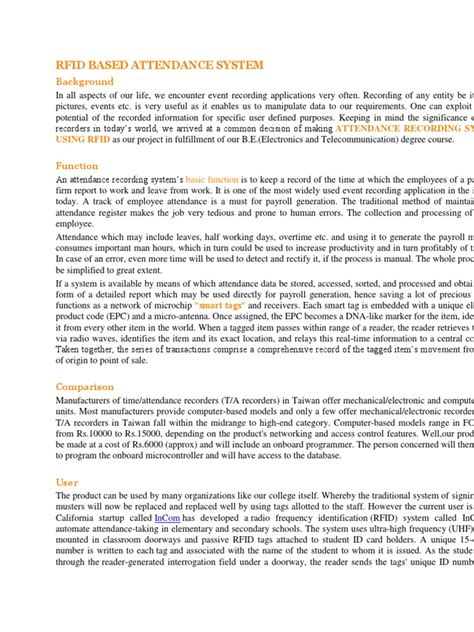 Rfid Based Attendance System Pdf Radio Frequency Identification Computing