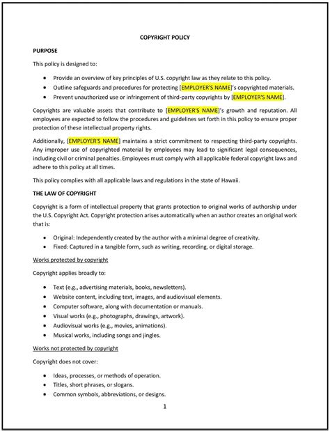Copyright Policy Hawaiʻi Free Template