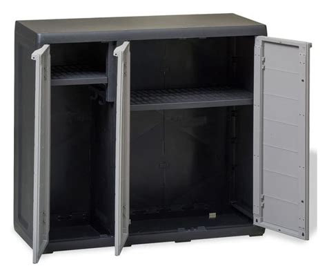 Градински шкаф за съхранение с 2 рафта черно и сиво Vivre