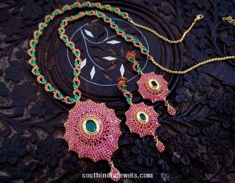 Imitation Ruby Emerald Necklace Set South India Jewels