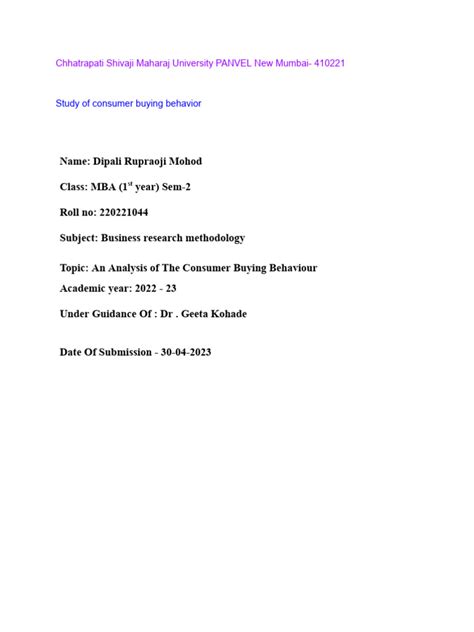 Brm Report Pdf Consumer Behaviour Behavior