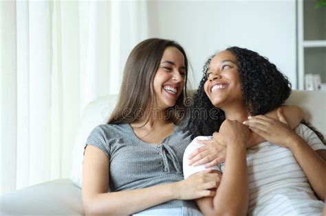 Happy Interracial Lesbian Coupke Looking Each Other In Love Stock Image Image Of Happy
