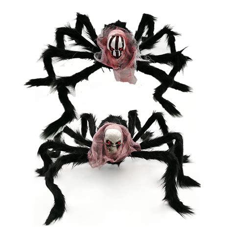 Luxtrada Giant Hairy Skull Spider Halloween Decorations With Horror Colorful Eyes For Outdoor