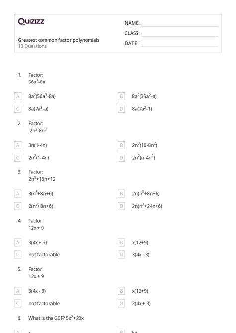 50 Greatest Common Factor Worksheets On Quizizz Free And Printable Worksheets Library