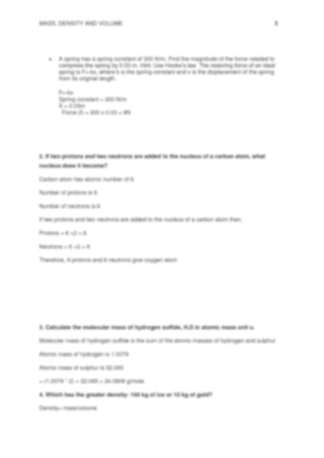 SOLUTION Mass Density And Volume Studypool