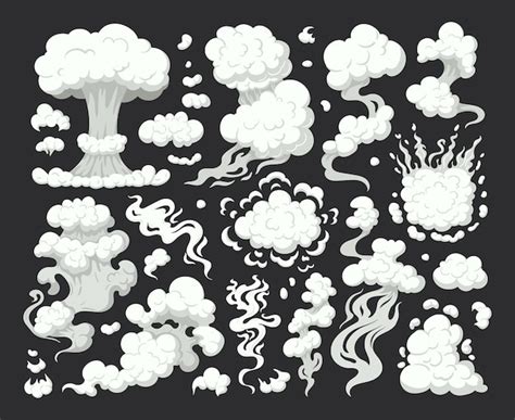 Nubes De Humo O Polvo De Dibujos Animados Soplan Elementos De Explosión