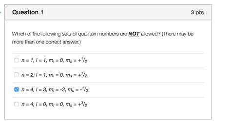 Solved Which Of The Following Sets Of Quantum Numbers Are