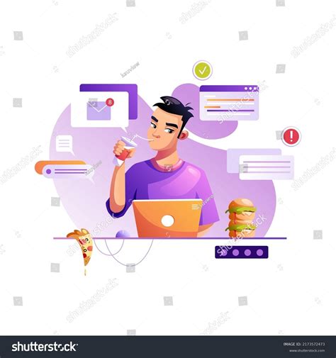 Programmer Eats Fast Food Workplace Development Stock Vector Royalty Free 2173572473