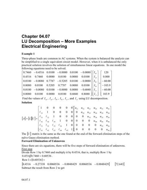 Lu Decomposition More Examples Electrical Engineering