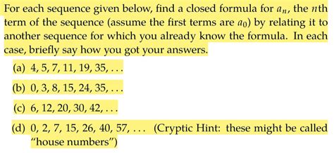 solved for each sequence given below find a closed formula