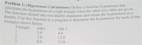 Solved Problem 1 Hypotenuse T He Function Should Tak