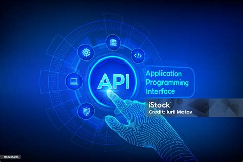 Api 응용 프로그래밍 인터페이스 소프트웨어 개발 도구 정보 기술 및 가상 화면에 비즈니스 개념 로봇 손 디지털 인터페이스를