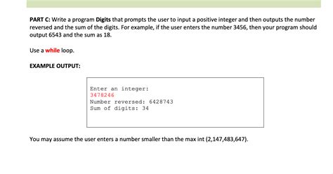 Answered PART C Write A Program Digits That Prompts The User To Input