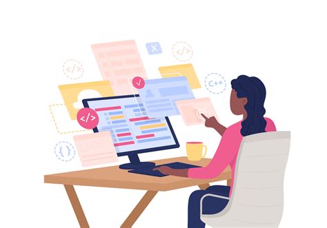 Software Developer Semi Flat Color Vector Character Sitting Figure Person On White Programmer