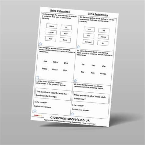 Year 3 Using Determiners Application And Reasoning Resource Classroom Secrets