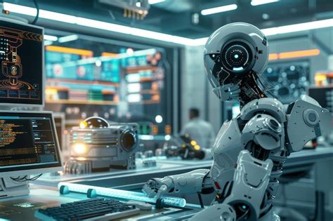 Futuristic Workspace With Robotics For Advanced Operations In High Quality Image Premium Ai
