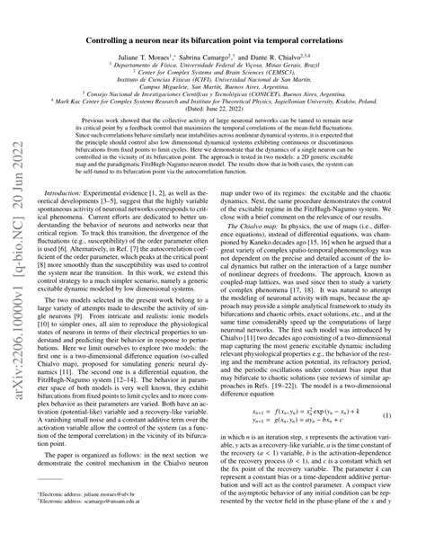 Pdf Controlling A Neuron Near Its Bifurcation Point Via Temporal Correlations