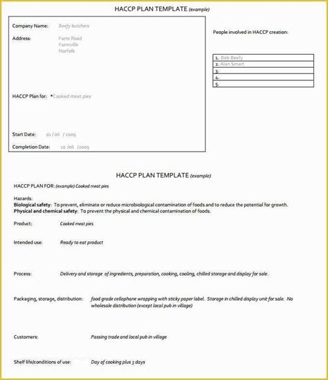 Haccp Templates Free Of Haccp Plan Template 6 Free Word Pdf Documents Download