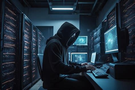 Premium Photo Dangerous Hooded Hacker Breaks Into Government Data Servers And Infects Their