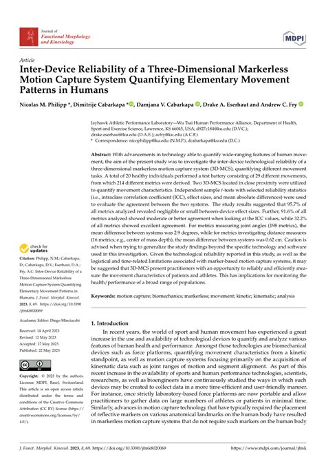Pdf Inter Device Reliability Of A Three Dimensional Markerless Motion Capture System