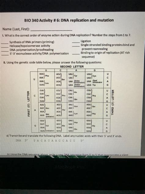 solved bio 340 activity 6 dna replication and mutation