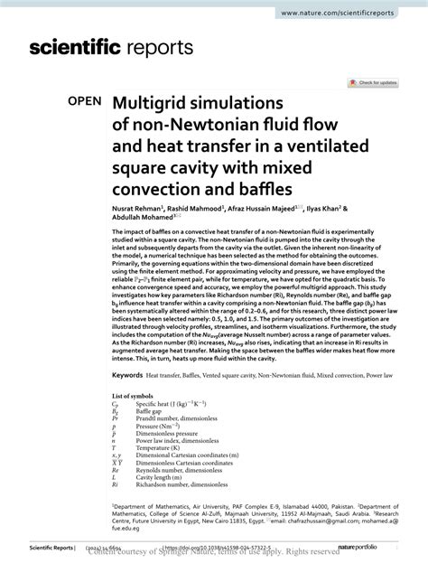Pdf Multigrid Simulations Of Non Newtonian Fluid Flow And Heat Transfer In A Ventilated Square