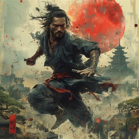 Hyper Realistic Image Of A Samurai Full Armor With Intricate Details Standing On The Battle