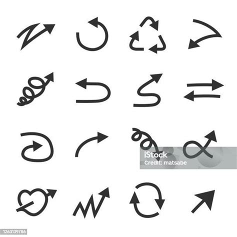 다양한 모양의 낙서 화살표 흑백 아이콘이 설정됩니다 화살표 간단한 기호 검은색에 대한 스톡 벡터 아트 및 기타 이미지 검은색 곡선 그리기 Istock