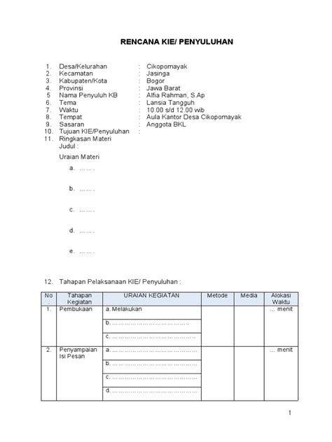 Formulir Rencana Kie Penyuluhan Pdf