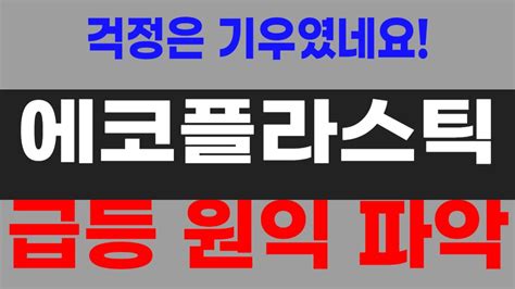 주식 에코플라스틱 걱정은 기우였네요 급등 원인 파악 Youtube