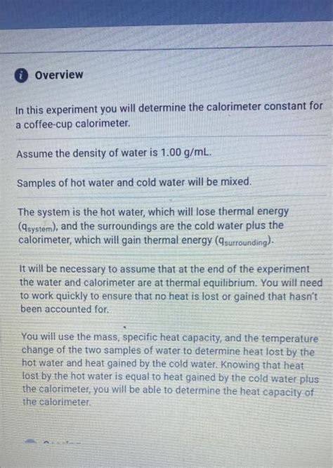 Solved CALORIMETRY HEAT CAPACITY OF A CALORIMETER Chegg Com