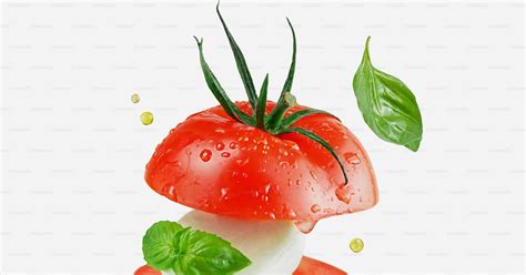 흰색으로 분리된 모짜렐라 치즈 토마토 바질을 곁들인 플라잉 이탈리안 샐러드 카프레제 사진 Unsplash의 야채 이미지
