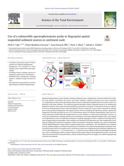 Pdf Use Of A Submersible Spectrophotometer Probe To Fingerprint Spatial Suspended Sediment