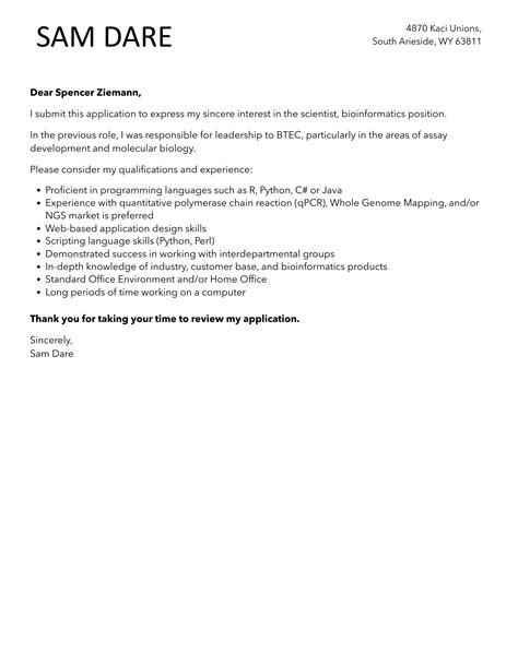 Scientist Bioinformatics Cover Letter Velvet Jobs