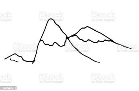 산 눈 능선 흰색에 검은 고립 된 라인손으로 그려진 산 봉우리 산 봉우리 디자인 템플릿을위한 간단한 국수 스타일의 드로잉입니다 3개의 산봉우리 의 풍경 개념에 대한 스톡