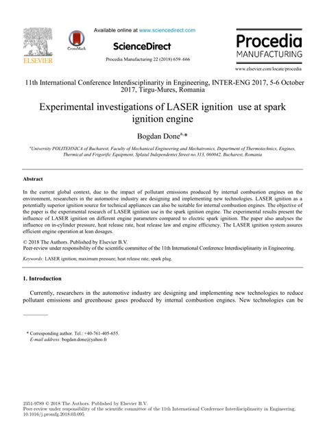 Pdf Experimental Investigations Of Laser Ignition Use At Spark Ignition Engine
