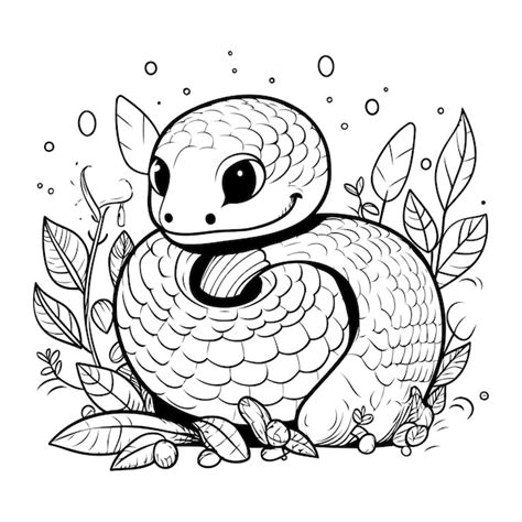 Serpiente De Dibujos Animados Con Hojas Ilustraci N Vectorial Para Colorear Libro Vector Premium