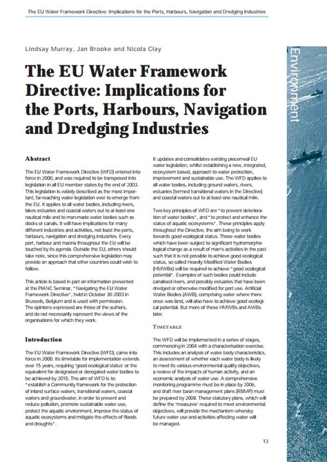 Article The Eu Water Framework Directive Implications Of The Ports Harbours Navigation And