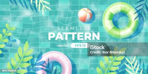 여름 수영장 벡터입니다 수영 반지 팽창식 고무 원형 공 평면도 여름 배경입니다 배너 또는 포스터 판매 템플릿입니다 심플한 만화 디자인 현실적인 물 3d 그림 Eps10 배경