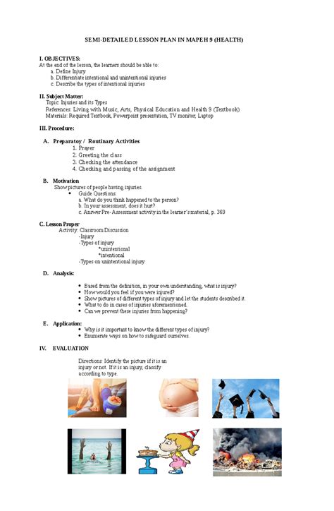 Semi Detailed Lesson Plan Mapeh 9 Health Rachelle Malapit Semi