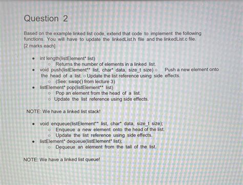 Solved Based On The Example Linked List Code Extend That Chegg Com