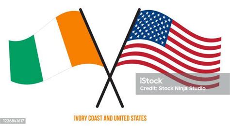 코트디부아르와 미국 국기는 플랫 스타일을 교차 공식 비율 올바른 색상 Friends Of The Earth에 대한 스톡 벡터 아트 및 기타 이미지 Friends Of