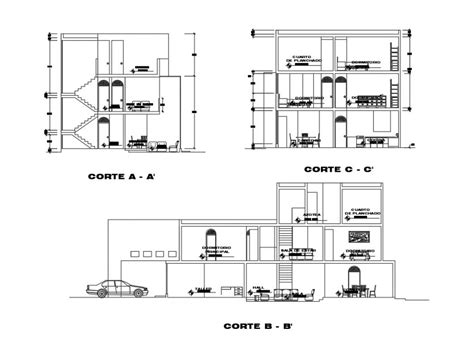 All Sided Sectional Details Of Two Story House With Terrace Cad Drawing Details Dwg File