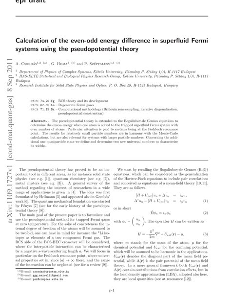 Pdf Calculation Of The Even Odd Energy Difference In Superfluid Fermi Systems Using The